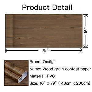 Oxdigi Wood Contact Paper for Cabinets Self-Adhesive Film for Kitchen Countertop Peel & Stick Wallpaper Waterproof Removable 16 x 79 inches Dark Brown