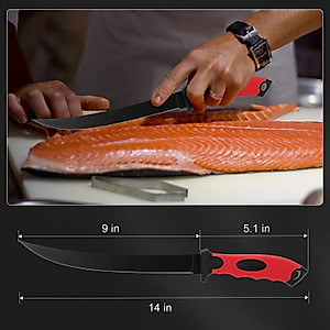 Muibe Fillet Knife for Fish, 9” Stainless Steel Blade, Corrosion-Resistant Coating, with Protective Sheath and Non-Slip Handle, for Filleting Practical Tools