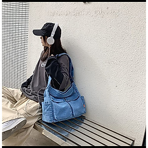 Women's Crossbody Tote Bag Canvas Denim Handbag Shoulder Bag Purse Satchel Bag Muti Pocket Satchel Bag Hobo Bag