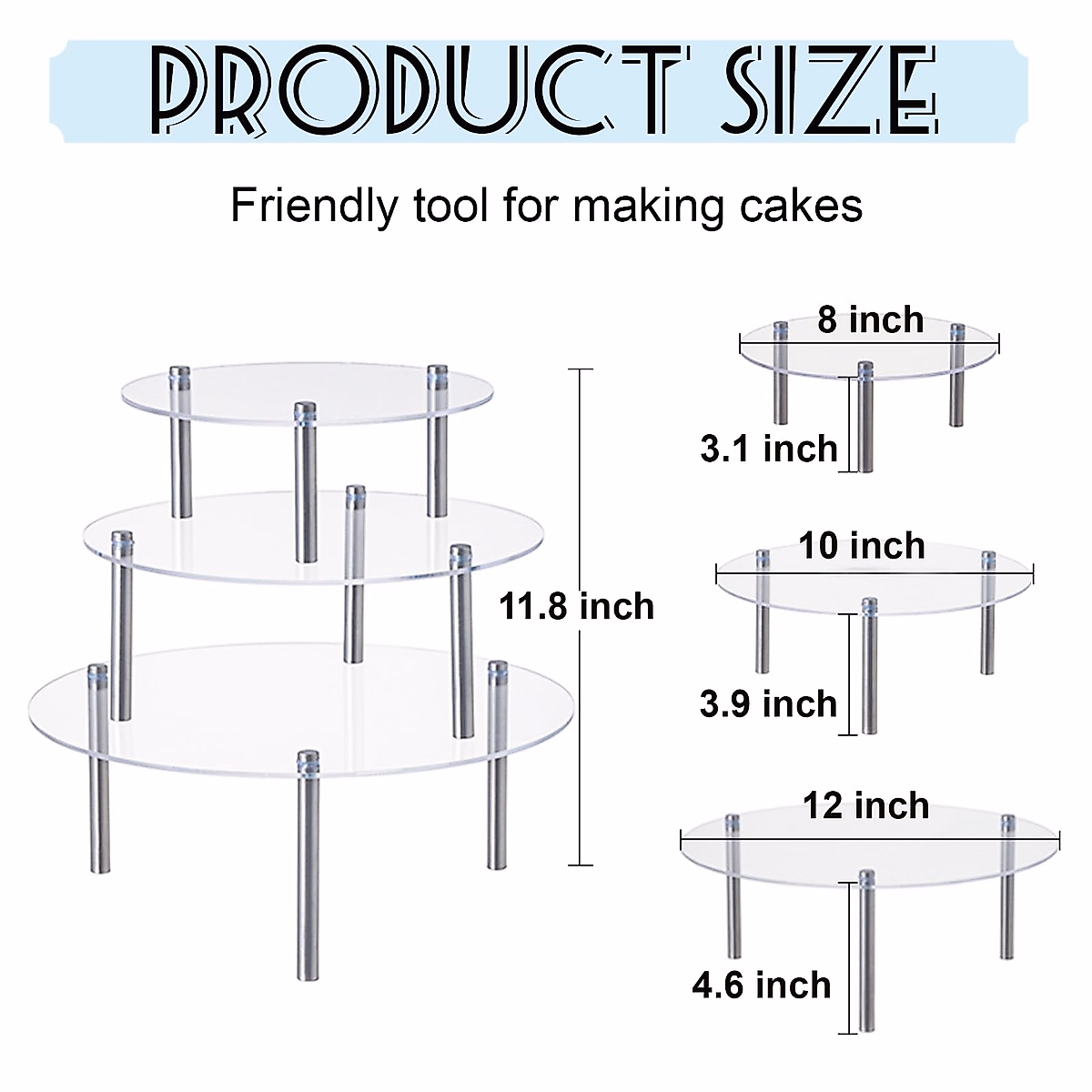 ALMOXVYE Set of 3 Clear Acrylic Cake Stand, Round Dessert Display Riser, Tiered Cupcake Display Stand for Bakery, Birthday, Wedding, Party, Baby Shower, Anniversary, Party Decor, Christmas