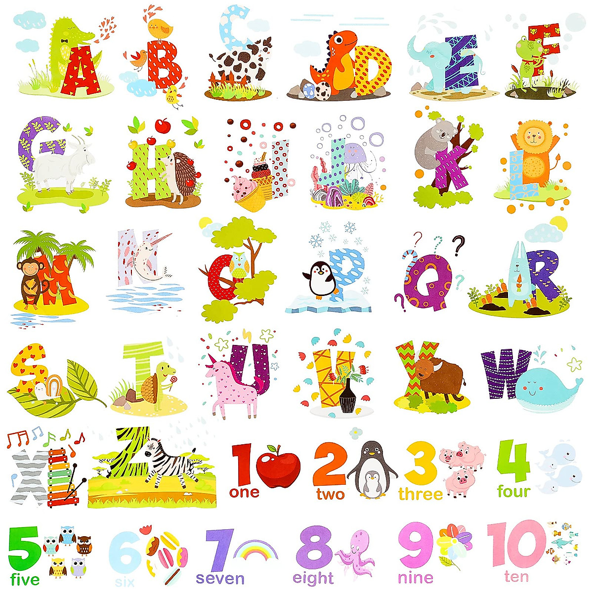 9 Pieces Alphabet Window Cling for Kids ABC Preschool Numbers Educational Peel and Classroom Stickers Removable for Kids Playroom Bedroom Nursery Living Room Decorations