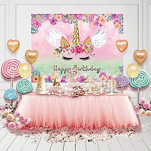 LTLYH 7x5FT Unicorn Birthday Backdrop Unicorn Birthday Decorations for Girls Unicorn Photo Backdrop Unicorn Banner Supplies Studio Props A054