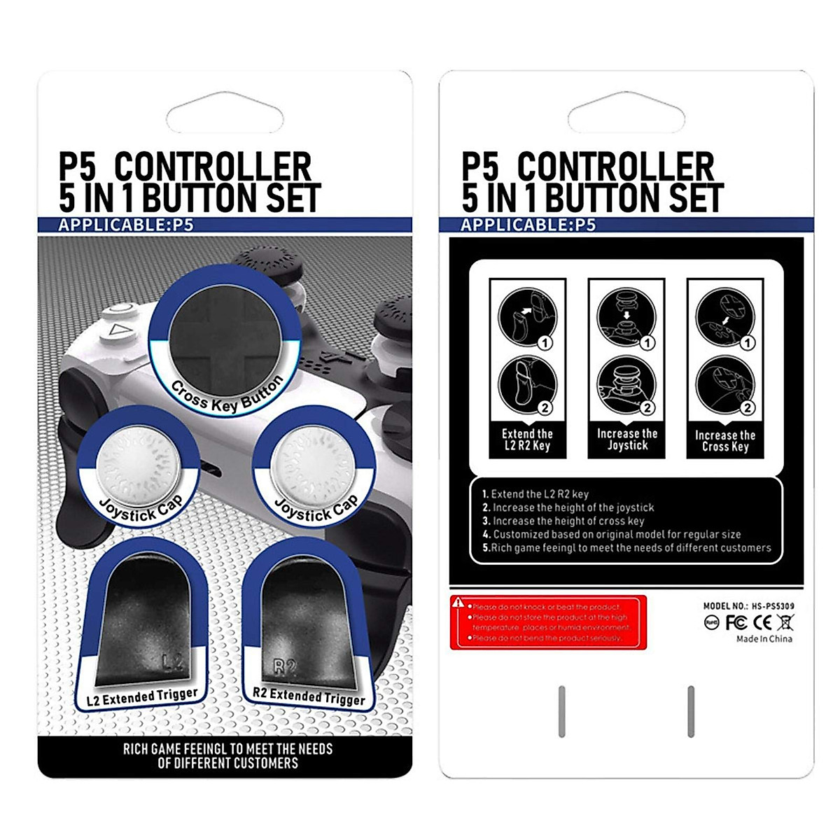 PS5 Gamepad 5 In 1 B-ooster Cap Set/Trigger Extenders With Buttons Joystick Cap/Lengthen The L2 R2 Key, Increase The Height Of The Joystick And C-ross Direction Keys