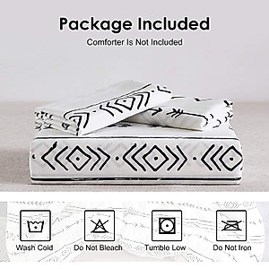 Gafance 3Pcs Black Stripe Printed Duvet Cover Aztec Twin Set, Southwest Bedding Ethnic Style Comforter Cover with Zipper Closure, Soft Bed Linen White Quilt Cover 68X90 inches & 2 Pillow Shams