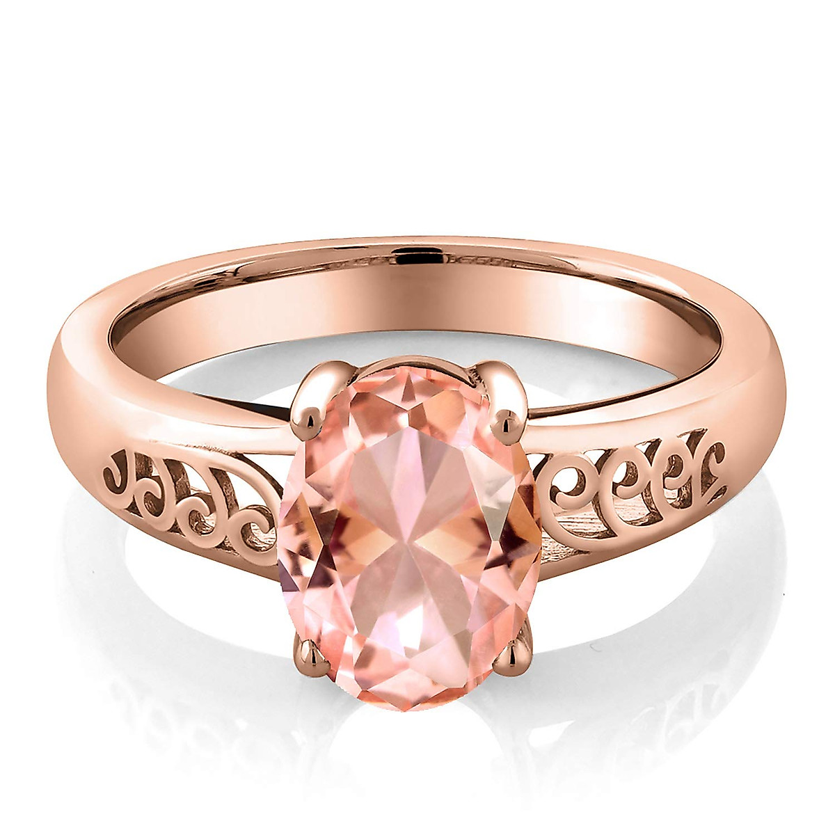 Gem Stone King 18K Rose Gold Plated Silver Oval Peach Nano Morganite Curl Into Me Ring For Women (2.00 Cttw, Available In Size 5, 6, 7, 8, 9)