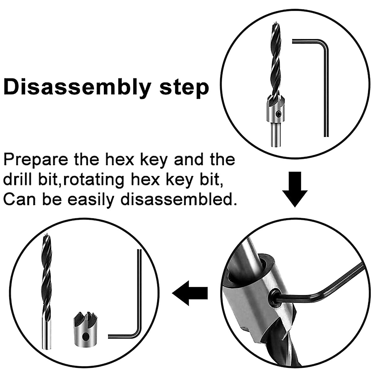 KEWAYO Countersink Drill Bits Set - 7Pcs High-Speed Steel Counter Sink Bits for Woodworking Carpentry, Includes 1 Free Hex Key Wrench