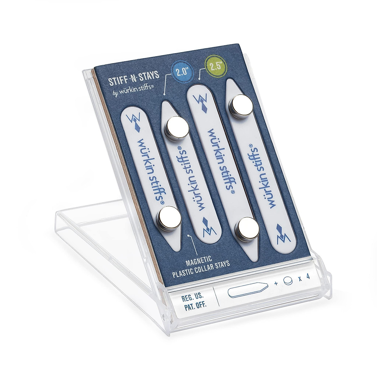 Würkin Stiffs Stiff-N-Stay Magnetic Collar Stays for Men – 2.0” and 2.5" Plastic Power Stays, 2 Pair Set with Case - Adjustable & Durable Shirt Collar Straighteners - As Seen on Shark Tank