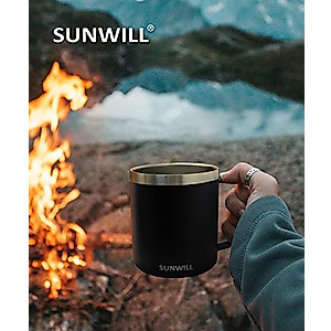 SUNWILL Coffee Mug with Handle, 14oz Insulated Stainless Steel Reusable Coffee Cup, Double Wall Coffee Travel Mug, Powder Coated Black