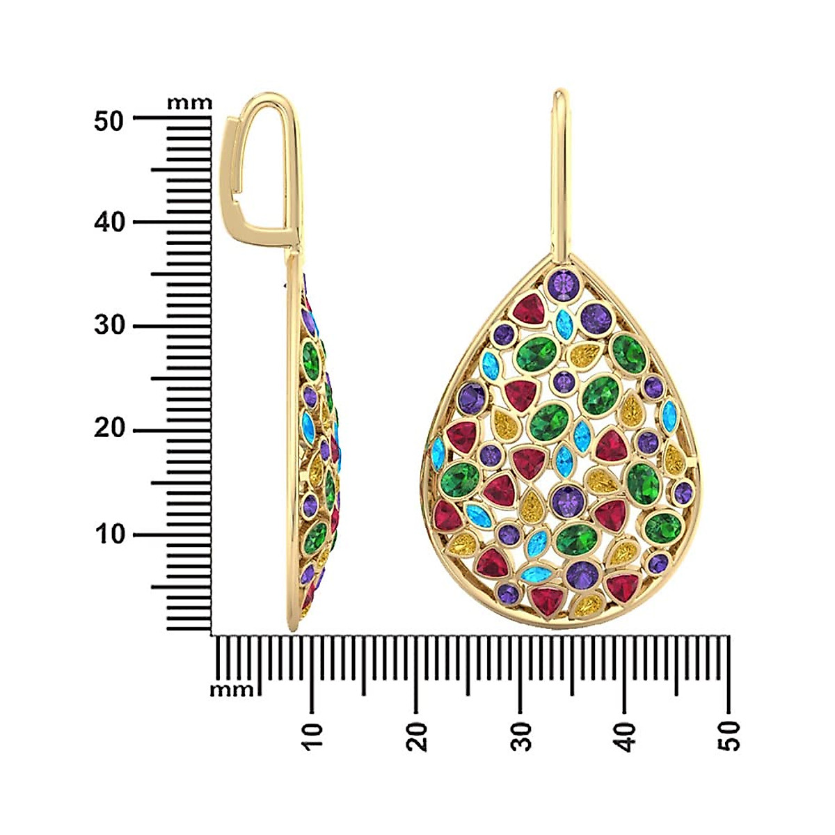 Silver Smile – Gold Plated Pear Shaped Drop Earrings Set – Multi Gemstone Drop Earrings for Women – Rainbow Oval Shaped Leverback Earrings – Gift Set for Valentine’s Day and Birthday