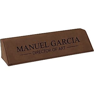 Office Desk Name Plate Personalized. Custom Name Plates for Office Desks. Gift For Coworkers, Teachers, Graduates. Engraved Leatherette Desk Wedge(Dark Brown)