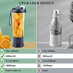 Portable Blender, MOCOPO 20 Oz Mini Personal Size Blender for Shakes and Smoothies with 6 Blades, Rechargable Blender, 4000mAh Electric Blender for Kitchen, Home, Travel, Outdoor(Black)