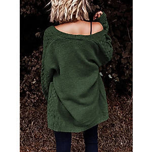 Dokotoo Womens Oversized Winter Cardigans Sweaters for Women 2024 Fashion Open Front Ladies Long Sleeve Autumn Chunky Casual Soft Knit Outerwear Coats Green X-Large