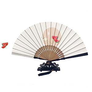 HRANG Hand Fan Folding Fan,Hand-held Fan,Folding Fan Female Classical Bamboo Bone Folding Fan Ancient Wind Tassel Small Fan Women Fans Hand Paper Folding Props Vintage style