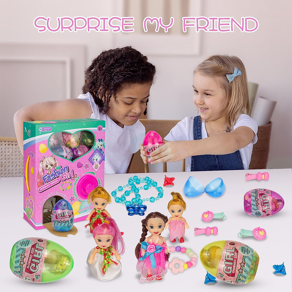 WDSMNAERW Mini vending machine toys, 12 oversized jewelry surprise eggs and 24 limited edition dolls, hatching popular Easter egg hunt toys for boys and girls aged 3-5, toddler birthday playset