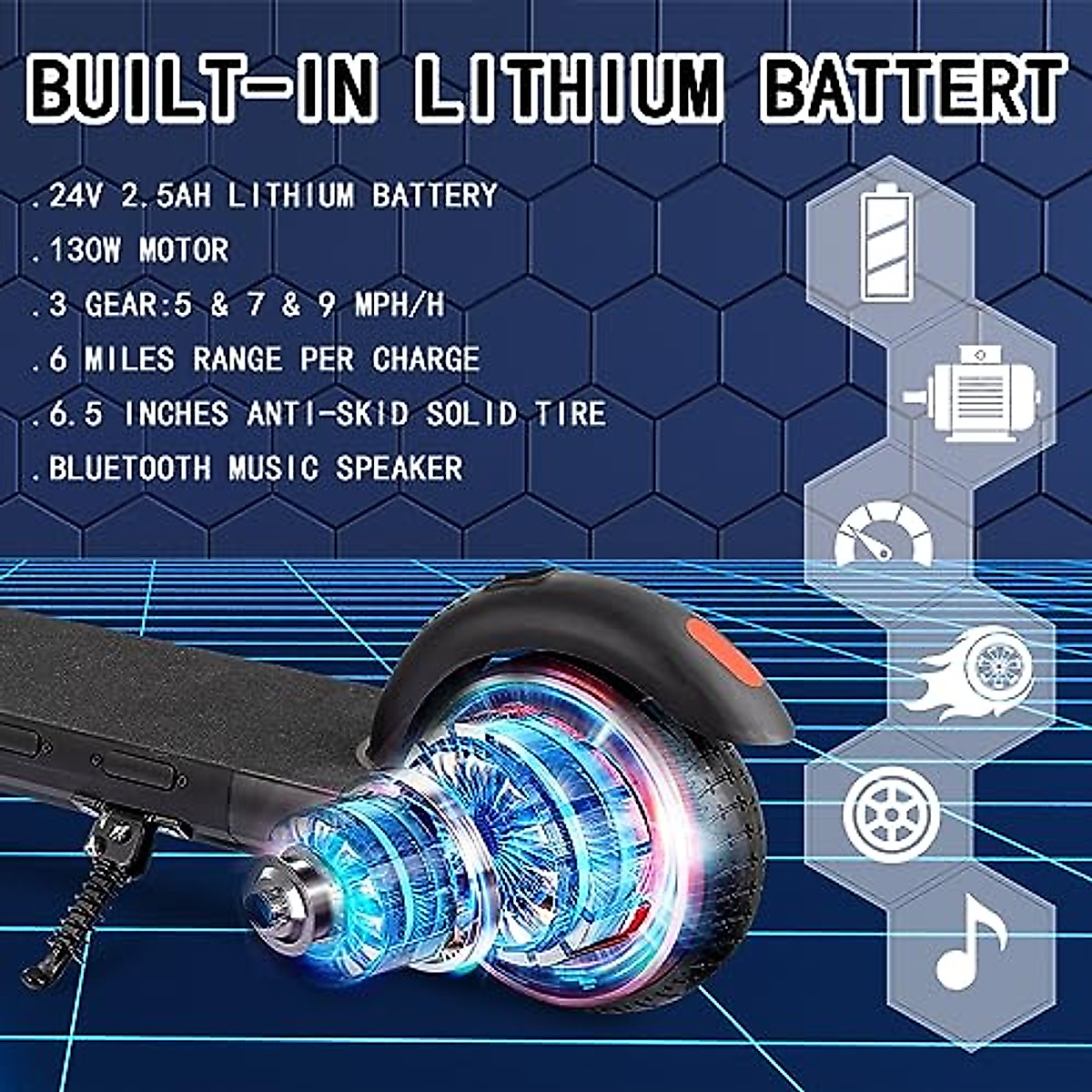 Electric Scooter for Kids Ages 6-12, Colorful Rainbow Lights, Bluetooth Music Speaker, LED Display and Adjustable Speed, Foldable E-Scooter for Kids Girls Boys, Ideal Gift for Children (Black)