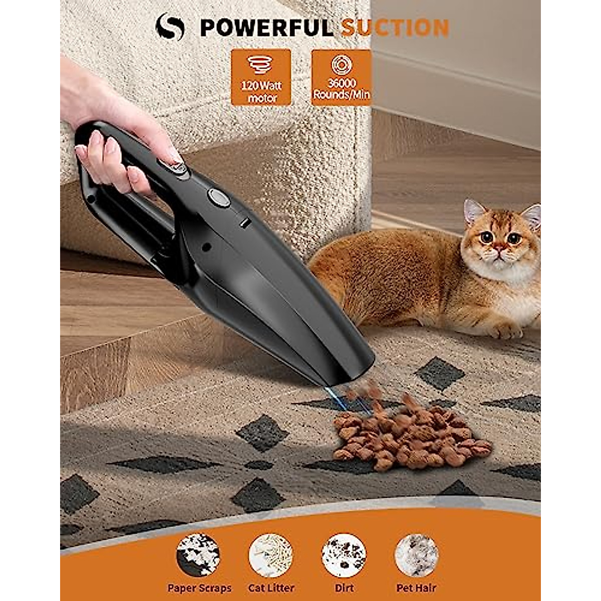 SERVOMASTER Handheld Vacuum Cleaner Cordless, Small Powerful Car Vacuum Cleaner with Rechargeable Battery, Portable Car Hand Held Vacuum Cleaner Accessories Interior Cleaning Kit for Men Women