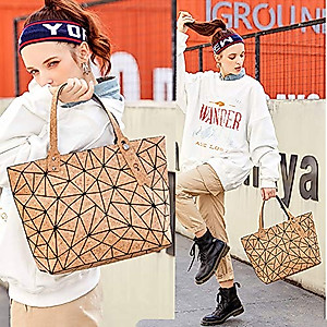 aolaso Geometric Tote Bag - Cork Handbag Top Handle Shopping Bag Shoulder Bag for Women & Girl Summer Beach Bag