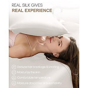 THXSILK 100% Silk Pillowcase for Hair and Skin, Both Sides Grade 6A+ 22 Momme Mulberry Silk Pillow Case with Hidden Zipper, Soft & Smooth White Pillowcase(1pc, Queen Size 20"x30")