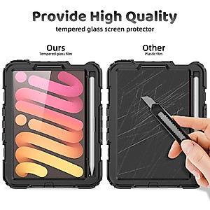 Blosomeet iPad Mini 6 Case 8.3" 2021 with Tempered Glass Screen Protector Pencil Holder [360 Rotating Hand Strap] &Stand, Heavy Duty Case for iPad Mini 6th Generation | Black