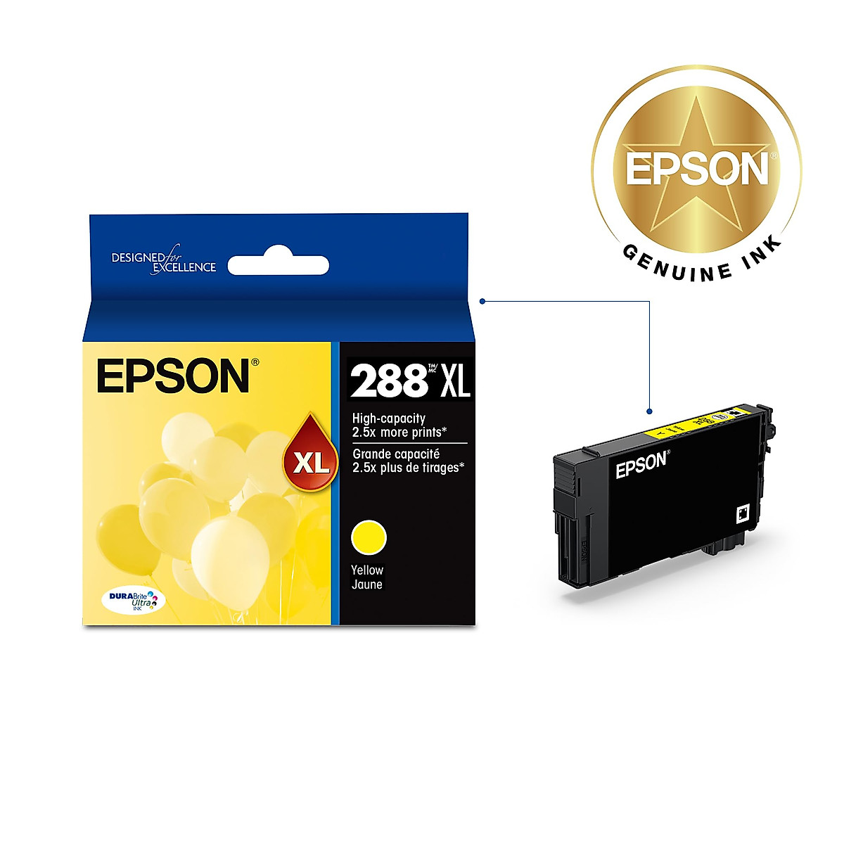 EPSON T288 DURABrite Ultra -Ink High Capacity Yellow -Cartridge (T288XL420-S) for Select Epson Expression Printers