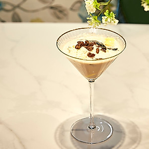 Hand Blown Gold Rim Martini Glasses - Set of 4-10 oz, 24K Gilded Classic Vintage Glasses For Martinis, Cocktails, Champagne, Water & Wine - Classic Coupes Gilded Rimed, Crystal Coupe with Stems