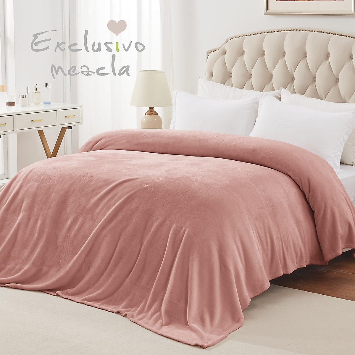 Exclusivo Mezcla Fleece Blanket Twin Size for Bed, Super Soft and Warm, All Season Use, Cozy, Plush, Lightweight, 60x80 Inches Dusty Pink