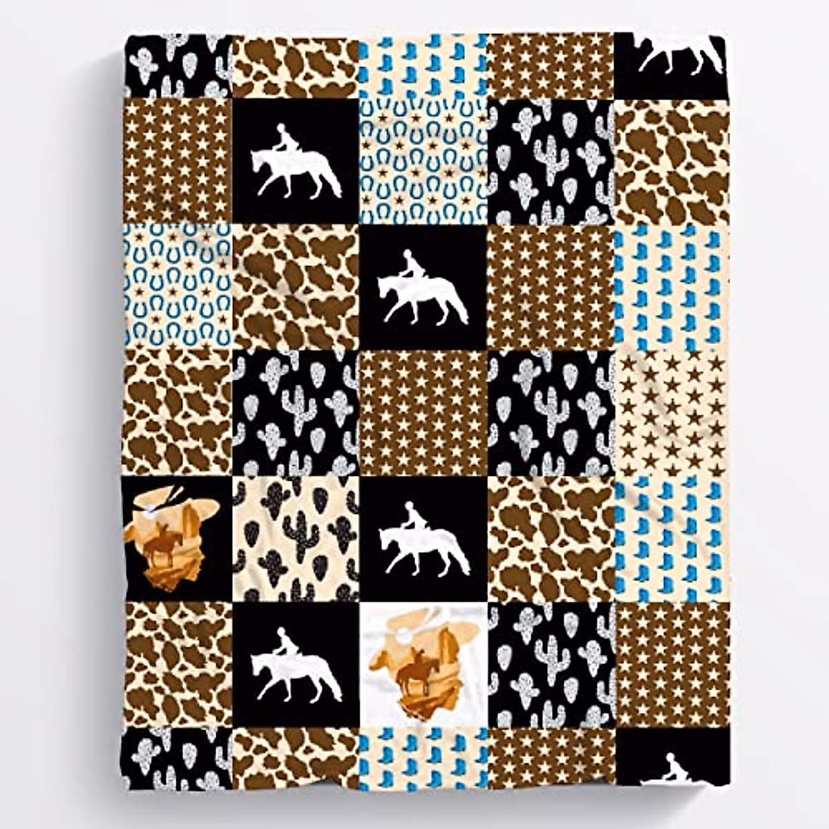 Retro Horse Baby Blanket Wild West Gifts for Boys Girls, Animal Western Decor Plush Soft Lightweight Flannel Fleece Wild West Swaddle Blanket for Newborn Horses Aztec Cow Receiving Blanket Crib
