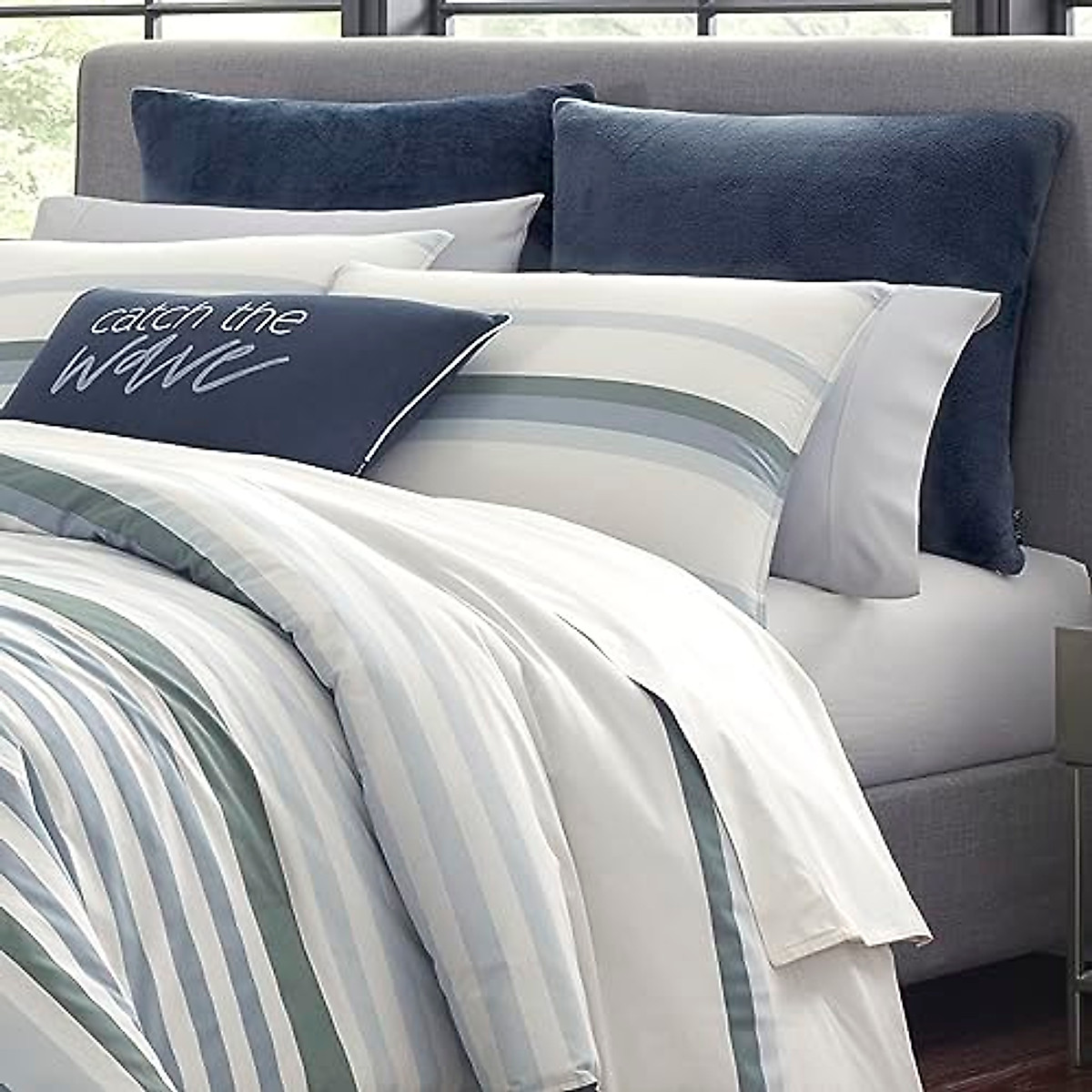 Nautica - King Size Comforter Set, Cotton Reversible Bedding with Matching Shams, Home Decor for All Seasons (Lansier Grey, King)