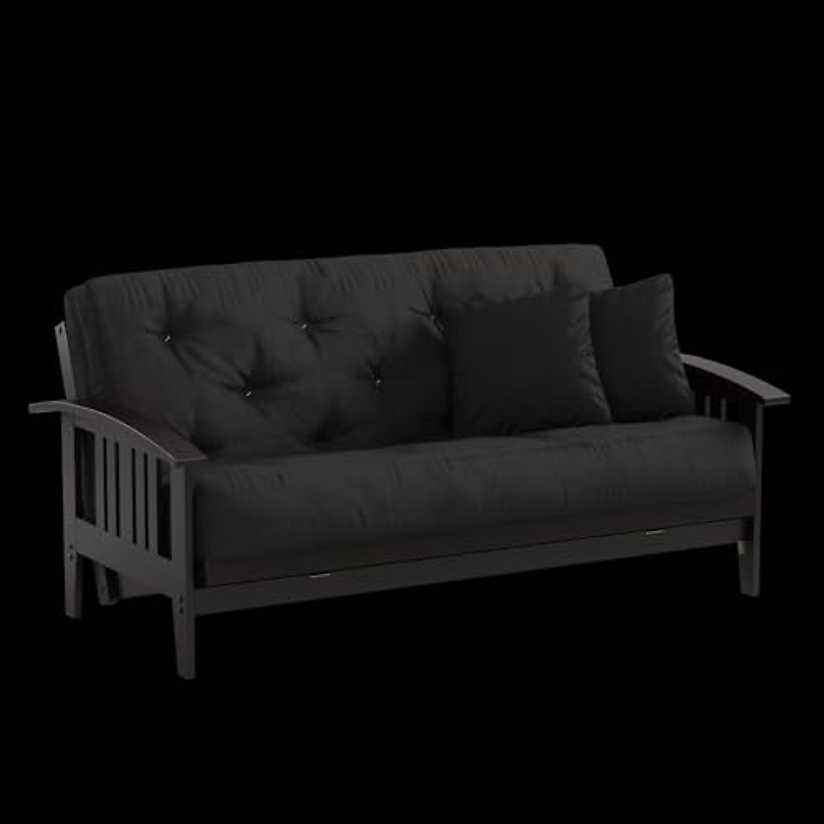 Nirvana Futons Westfield Espresso Finish (Warm Black) Full or Queen Size Futon Set, Mission Style Wood Futon Frame with Mattress Included (Twill Black)