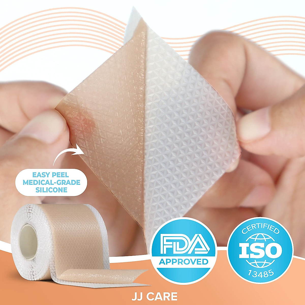 JJ CARE Soft Silicone Tape, 1.6” x 120” Flexible Silicone Scar Tape, Medical Grade Silicone Strips for Scars, Washable & Reusable Scar Tape for Surgical Scars, Latex-Free Scar Tape