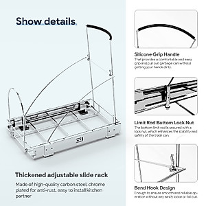 Tanamu Pull Out Trash Can Under Cabinet，Under Sink Slide Out Garbage for Kitchen，Requires 13" W X 18" D Minimum Cabinets，Chrome Adjustable for 7-10 Gallon Trash Can
