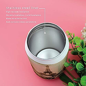 14oz Stainless Steel Tumbler with Lid & Straw-Double Wall Vacuum Insulated Travel Mug,Retro Eiffel Paris Tower Pattern Water Bottle Coffee Beverage Drinks Cup for Adults Kids