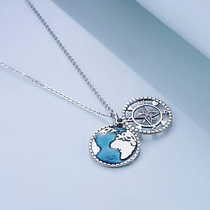 YFN Compass Pendant Necklace Sterling Silver Navy Anchor Travel Map Necklace for Women Men (Go in the Direction of Your Dream Necklace)