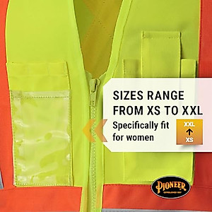 Pioneer Safety Vest for Women with Pockets - Hi-Vis Reflective Tape - for Construction - Yellow/Green