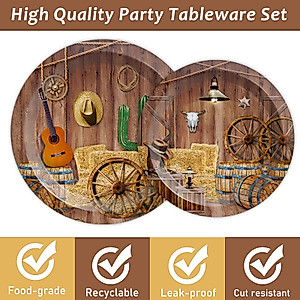 Tevxj 96PCS Western Tableware Set Cowboy Paper Plates Cowboy Themed Party Plates Napkins Forks for Baby Shower Birthday Party Decorations Supplies 24 Guests