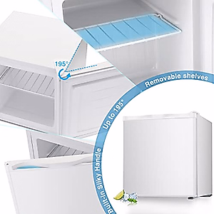 R.W.FLAME Mini Freezer 1.1 Cubic Feet, Small Freezer Reversible Single Door, Upright Freezer with Shelves, Adjustable Feet for Bedrooms/Dorms/Apartment/Office/Home (White)