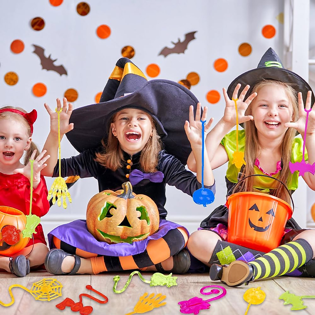 Vellibring 48 PCS Halloween Sticky Hands Party Favors for Kids Stretchy Sticky Toys Bulk for Halloween Treats Goodie Bag Stuffers Fillers Classroom Exchange Prizes