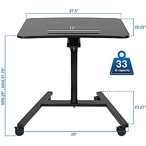 Mount-It! Mobile Standing Laptop Desk, Height Adjustable Rolling Sit Stand Workstation with Casters, 27.5 Wide with Gas Spring Lift Mechanism, Black