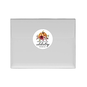 Andaz Press Fall Burgundy Marsala Baby Shower, Round Circle Label Stickers, Thank You For Celebrating With Us, Marsala Pumpkin Floral 40-Pack Fall Thank You Stickers Fall Baby Shower Favors For Guests