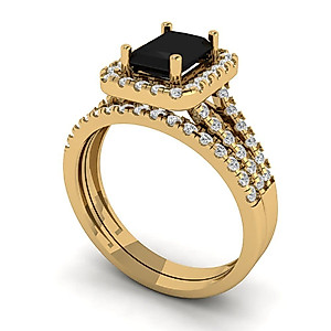 1.54 carat Emerald Cut Halo Solitaire Natural Black Onyx Wedding Anniversary Bridal Ring band set 14k Yellow Gold 4.5