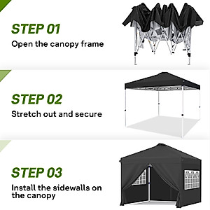 Kaen 10x10 Pop Up Canopy with Adjustable Height, Waterproof and UV-Resistant Shelter, 10x10 FT Pop Up Canopy with 4 Side Walls Instant Shade Canopy Tent for Outdoor Events, Camping and Beach (Black)