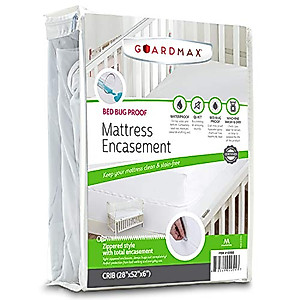 Guardmax Crib Mattress Protector Waterproof - Zippered Proof Encasement Cover for Baby & Toddler - Breathable and Noiseless Fabric (Crib Size - 28x52x6)