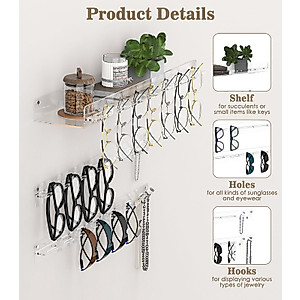 MoKo 3 Pack Acrylic Sunglass Organizer Wall Mount, Clear Sunglass Display Case Storage Hanging Holder for Entryway Living Room Bedroom, Clear