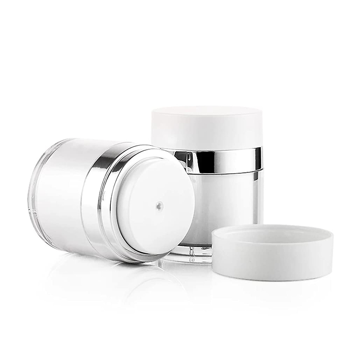 Furnido 2 Pack 1.7 oz Refillable Airless Pump Jars With Lid, Empty Acrylic Makeup Cosmetic Containers for Thick Moisturizer, Travel Lotion, Skincare, Cream,White