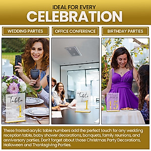 Table Numbers-Mirrored Gold Table Numbers & Base-Frosted Acrylic Table Numbers -Wedding Decorations for Reception-Minimalistic font table number stands 7x5-wedding table numbers for wedding reception