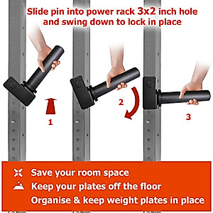 A2ZCARE Weight Plate Holder - Attachment Power Cage Rack for Power Rack - Weight Plates Storage Fit 2-inch Olympic Weight Plates (Weight Plate Holder for Rack 3x2 (inch) - Pair)
