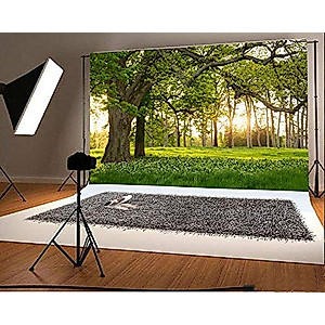 Leowefowa 7X5FT Spring Backdrop Rural Forest Trees Backdrops for Photography Blooming Flowers Green Grassland Nature Vinyl Photo Background Kids Adults Outdoor Travel Portraits Studio Props