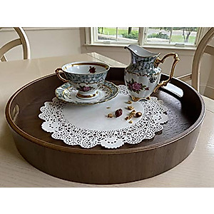 ALVITI Willow Wood Round Serving Tray with Handles 13 ¾ inch | Eco-Friendly, Decorative Accents for Wine Cellar, Kitchen, Living Room, Bedroom, Bathroom, Office, Café Tea Shop, Restaurant | (Walnut)