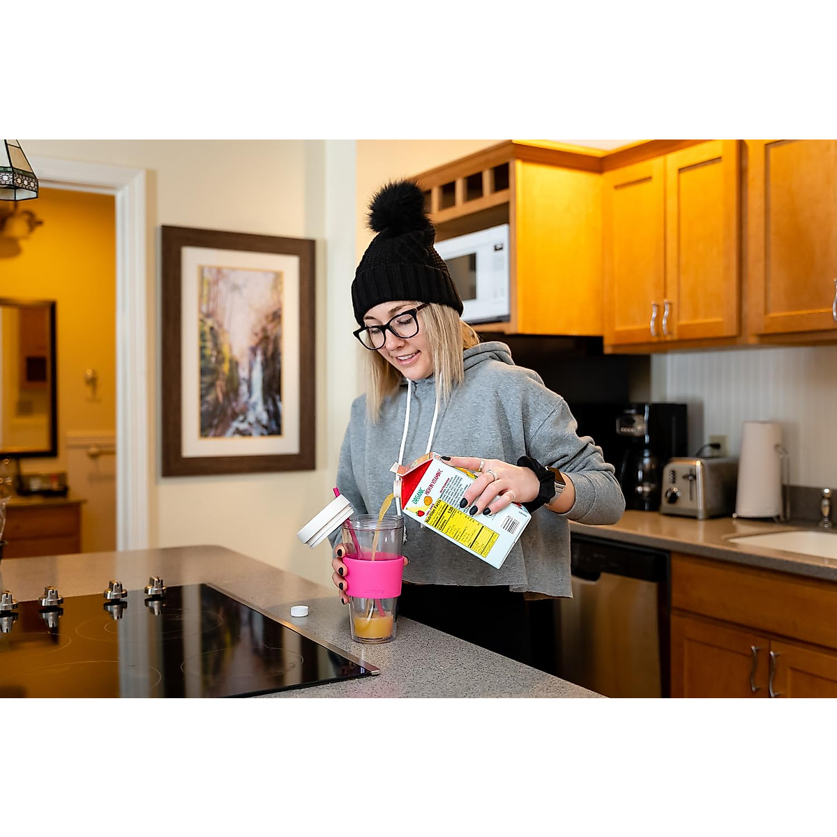 COOL GEAR 4 Pack 24 oz Callisto Clear Chiller with Straw and Band | Dual Function Closure Colored Re-Usable Tumbler Water Bottle - Teal/Purple/Pink/Blue