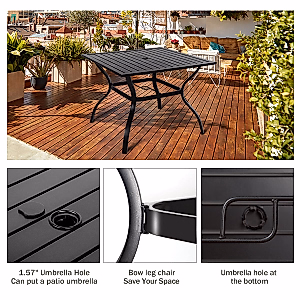 bigget 5-Piece Patio Outdoor Dining Set of 4 Chairs Textilene Breathable Fabric& Wrought Iron Desk Square Metal Table w/ 1.57" Umbrella Hole Furniture Set for Garden Yard Porch Deck Bistro